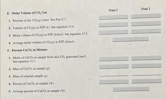 Solved Experiment 13 Report SheetA Carbonate Analysis: Molar | Chegg.com