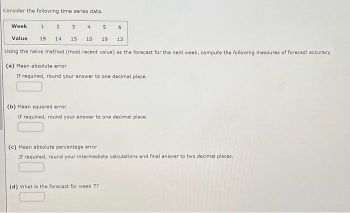 Solved Consider the following time series data. Using the | Chegg.com
