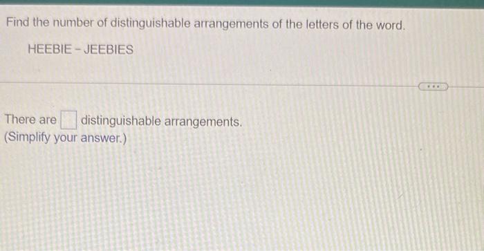 Solved Find the number of distinguishable arrangements of | Chegg.com