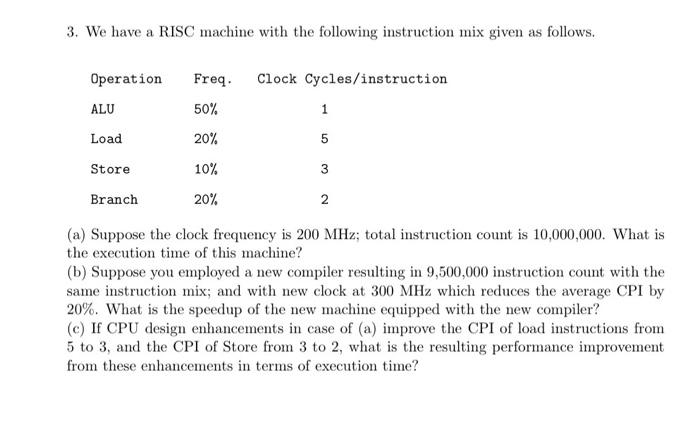 Solved 3. We have a RISC machine with the following | Chegg.com