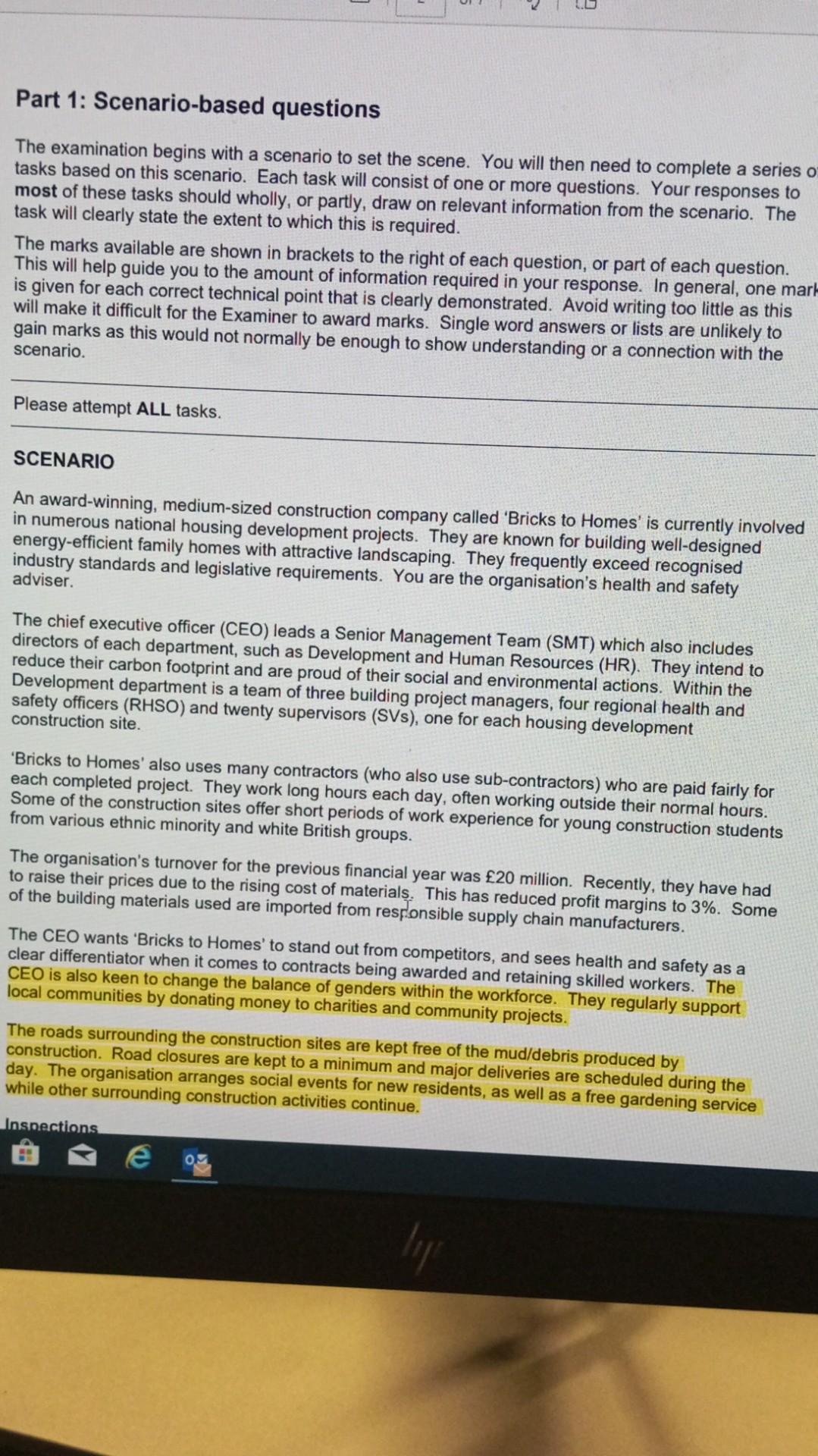 Part 1: Scenario-based questions The examination | Chegg.com