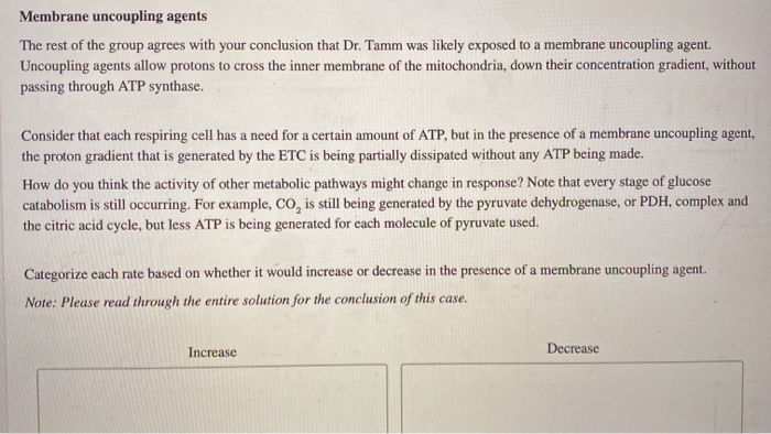Solved Membrane uncoupling agents The rest of the group | Chegg.com