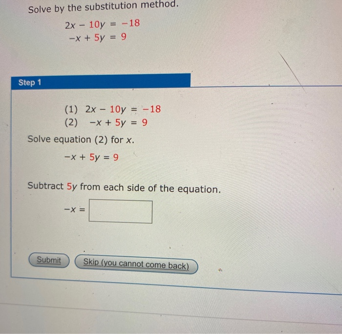 Solved Graph x - 2y = 4 Step 1 Substitute x = (-4) into the | Chegg.com