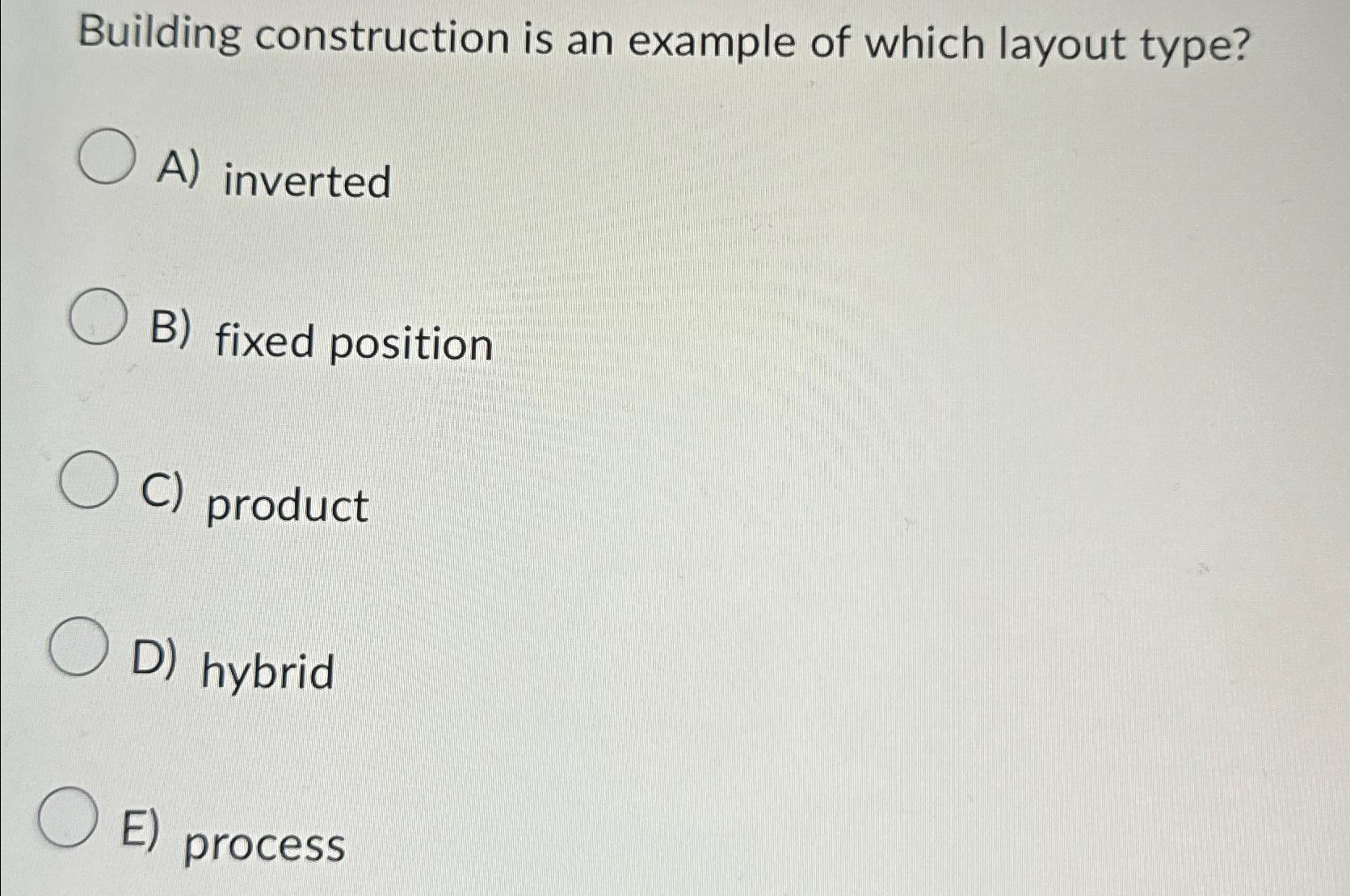 Solved Building construction is an example of which layout | Chegg.com