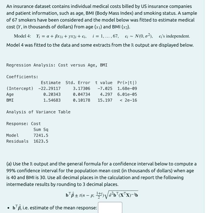 Solved An insurance dataset contains individual medical | Chegg.com