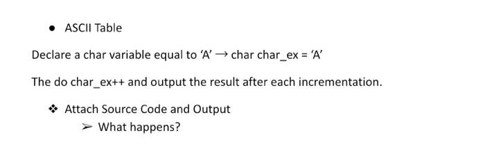 Solved Ascii Table Declare A Char Variable Equal To A →