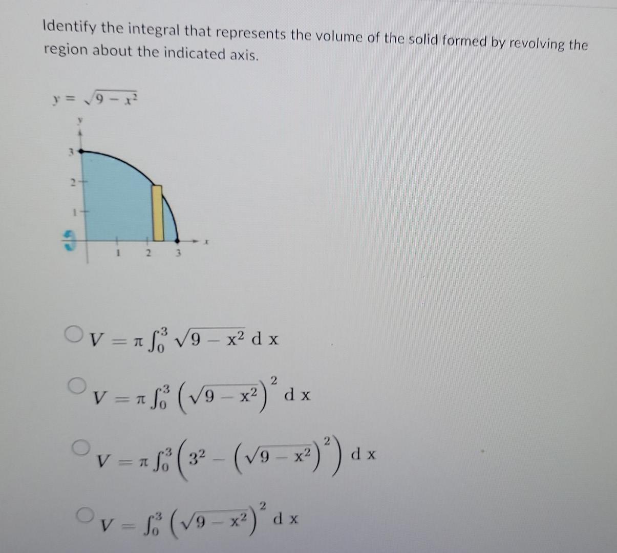 Solved Identify the integral that represents the volume of | Chegg.com
