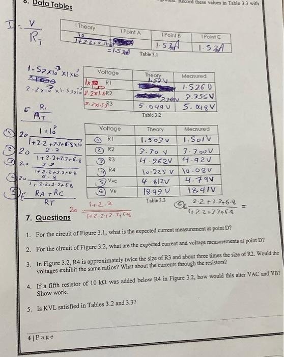 6. Data Tables Record these values in Table 3.3 with | Chegg.com