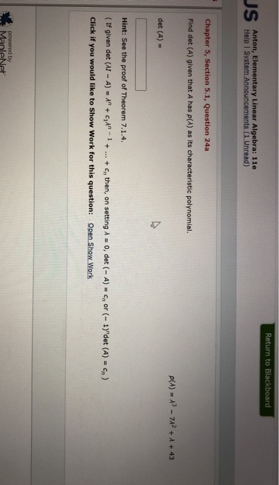 Solved Return to Blackboard Anton, Elementary Linear | Chegg.com