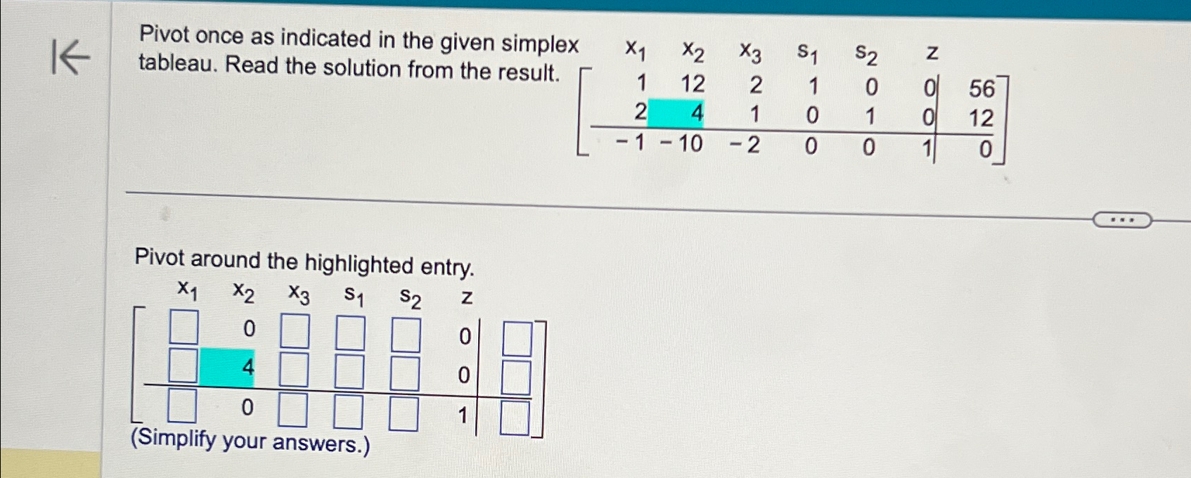 Solved Pivot once as indicated in the given simplex | Chegg.com