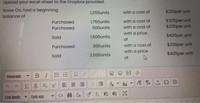 Solved Upload your excel sheet to the Dropbox provided. | Chegg.com