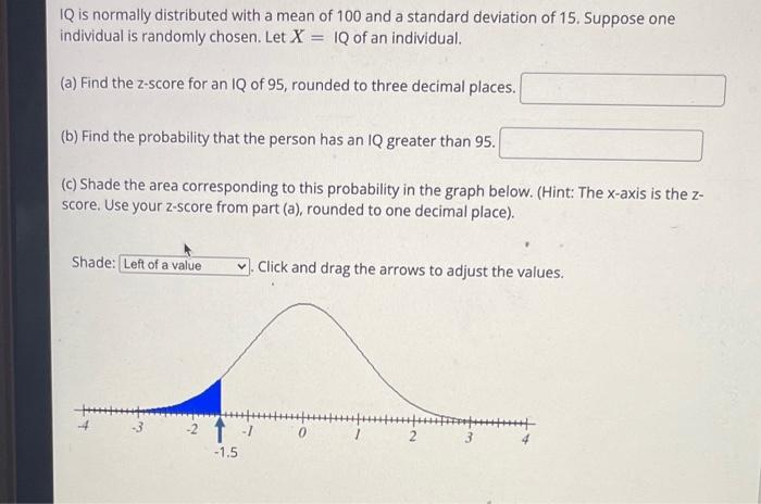 Solved IQ is normally distributed with a mean of 100 and a | Chegg.com