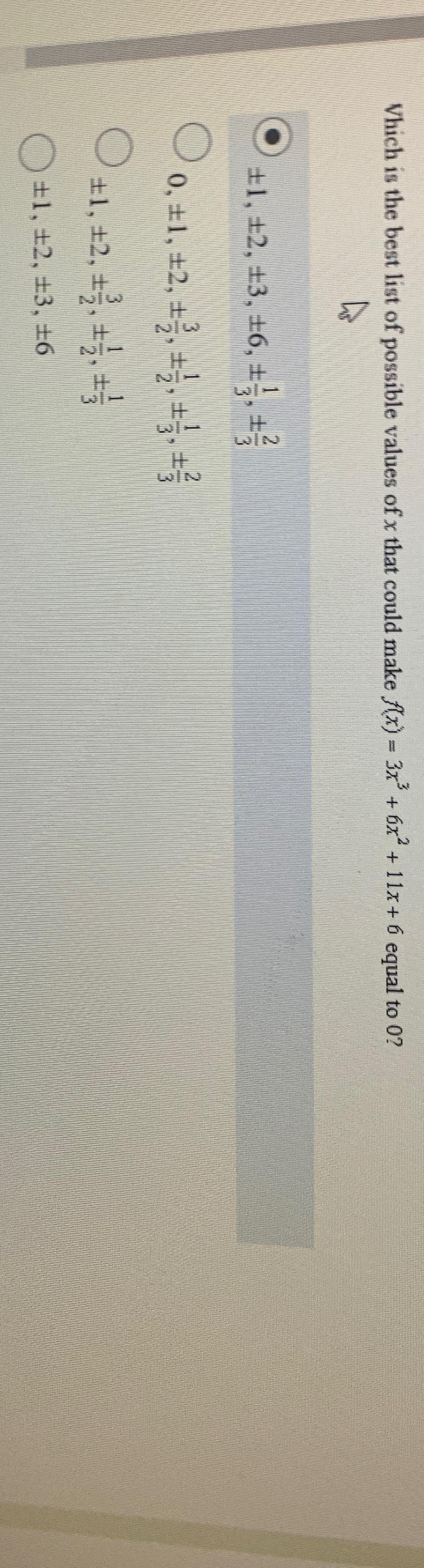 Solved Which is the best list of possible values of x ﻿that | Chegg.com
