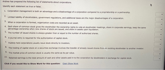 Solved Andrea has prepared the following list of statements | Chegg.com