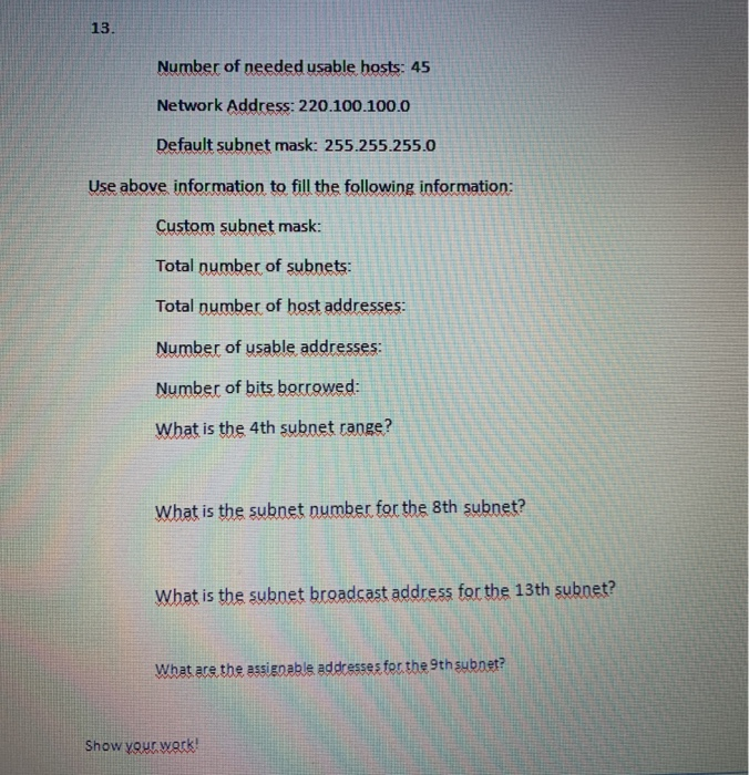 Solved Number Of Needed Usable Hosts 45 Network Address 