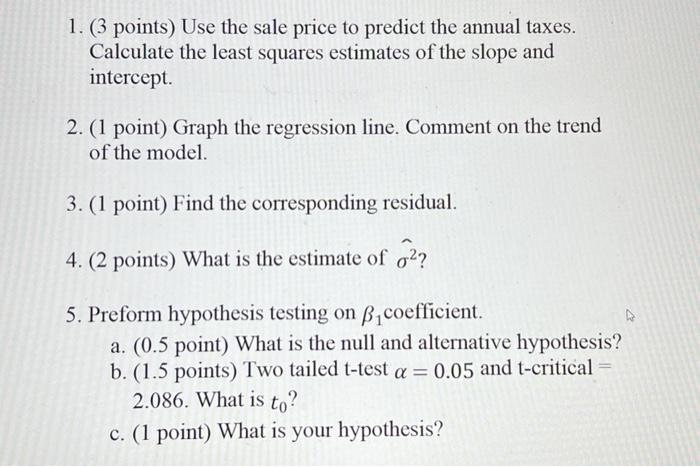 Solved 1. (3 points) Use the sale price to predict the | Chegg.com