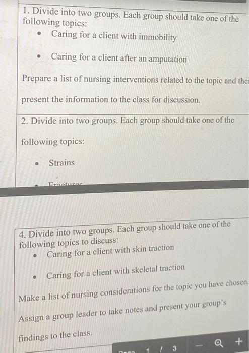 Solved 1. Divide into two groups. Each group should take one | Chegg.com