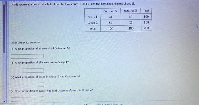 Solved In this exercise, a two-way table is shown for two | Chegg.com