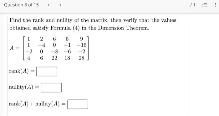 Solved Find the rank and nullity of the matrix; then verify | Chegg.com