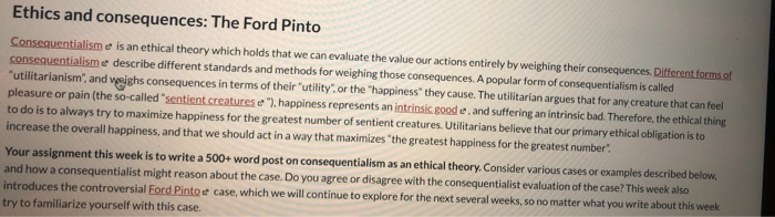 Solved Ethics and consequences: The Ford Pinto | Chegg.com