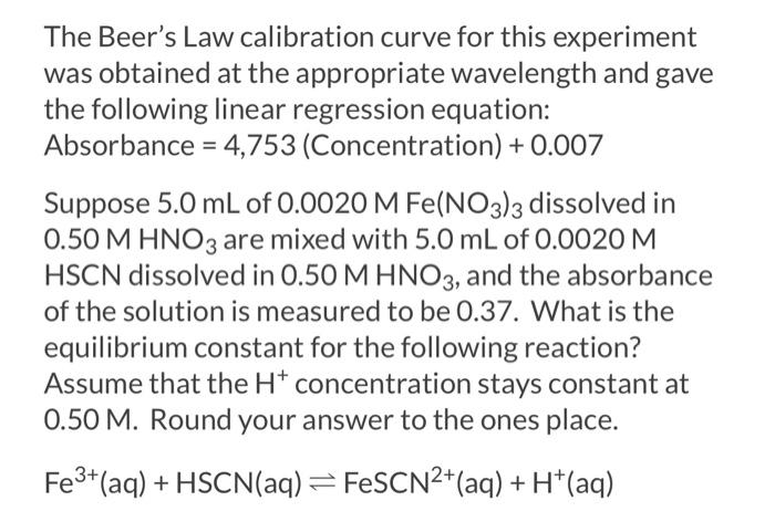The Beer's Law calibration curve for this experiment | Chegg.com