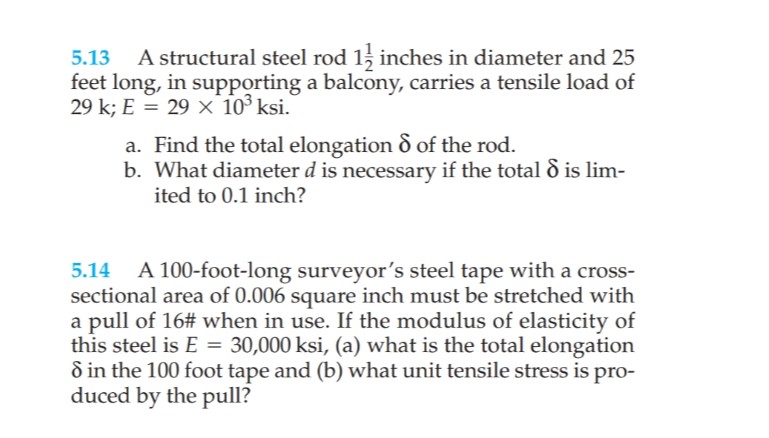 Solved 5.13 ﻿A structural steel rod 112 ﻿inches in diameter | Chegg.com