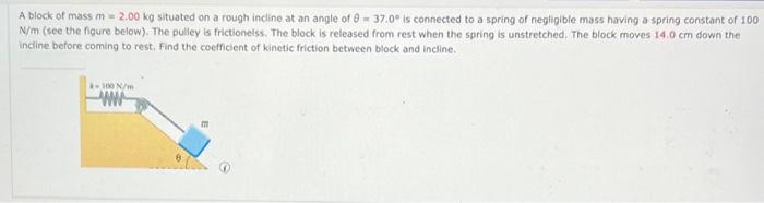 Solved A block of mass m=2.00 kg situated on a rough incline | Chegg.com