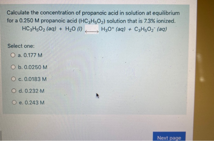 Solved Calculate the concentration of propanoic acid in | Chegg.com