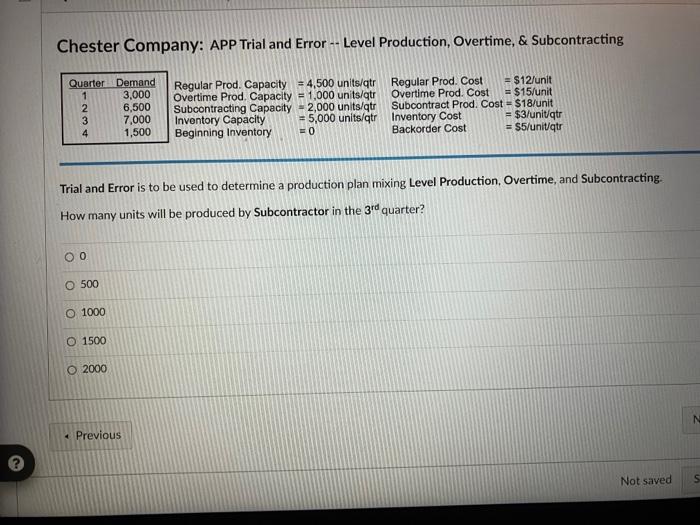 Solved Chester Company: APP Trial and Error -- Level | Chegg.com
