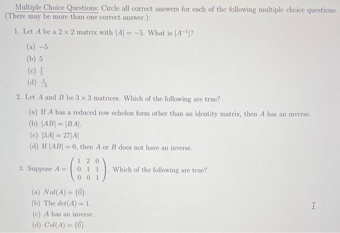 Solved pls answer will rate 👍🏼- linear algebramultiple | Chegg.com