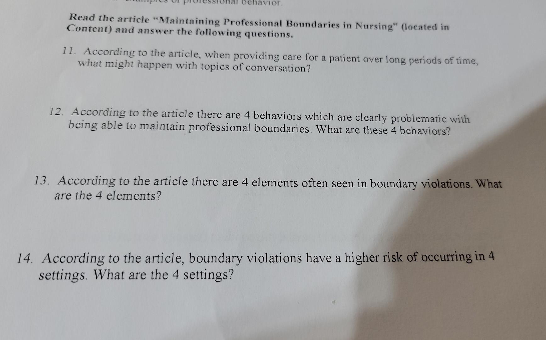 Read the article "Maintaining Professional Boundaries | Chegg.com