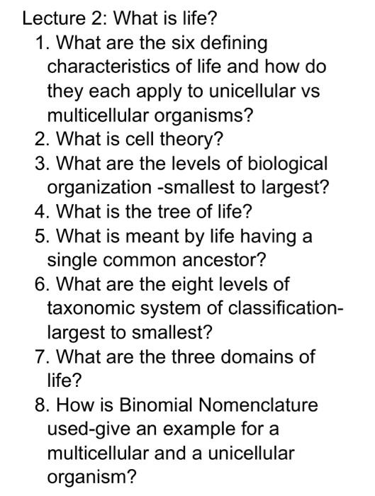 Solved 1. What are the six defining characteristics of life | Chegg.com