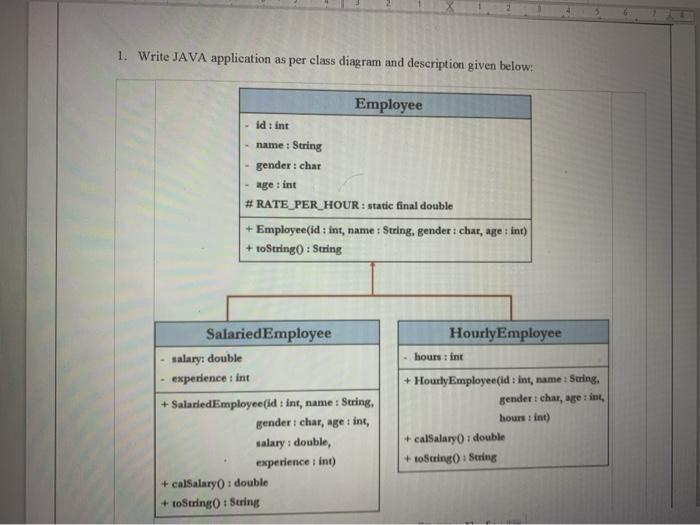Solved 1. Write JAVA application as per class diagram and | Chegg.com