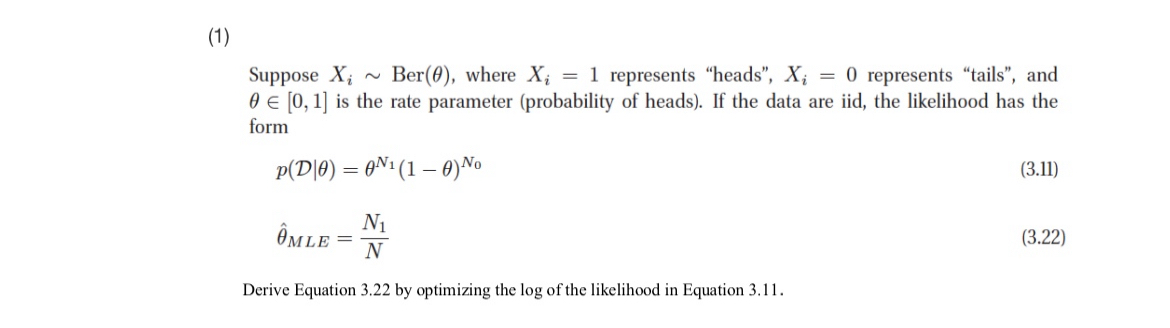 Solved (1)Suppose xi∼Ber(θ), ﻿where xi=1 ﻿represents | Chegg.com