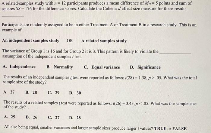 Solved A related-samples study with n=12 participants | Chegg.com