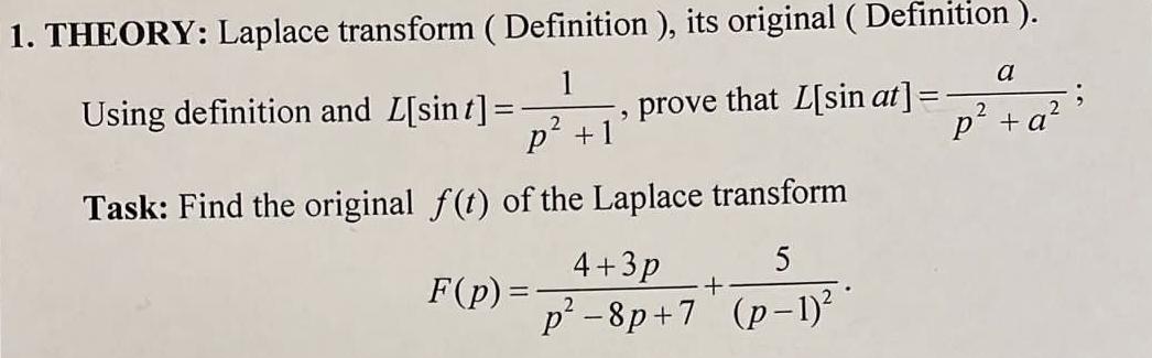 THEORY: Laplace transform ( ﻿Definition ), ﻿its | Chegg.com