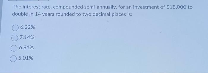Solved The interest rate, compounded semi-annually, for an | Chegg.com