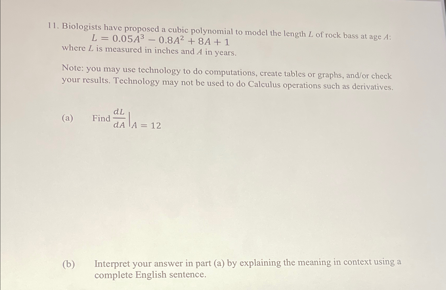 Solved Biologists have proposed a cubic polynomial to model | Chegg.com