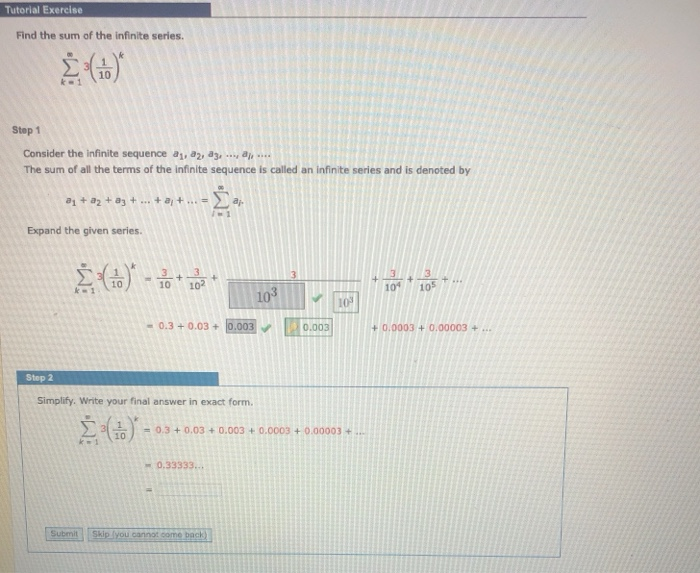 Solved Tutorial Exercise Find the sum of the infinite | Chegg.com