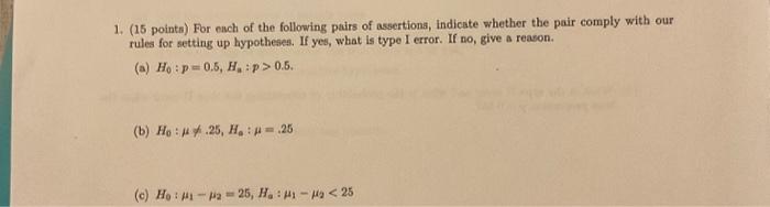 Solved 1. For each of the following pairs of assertions, | Chegg.com