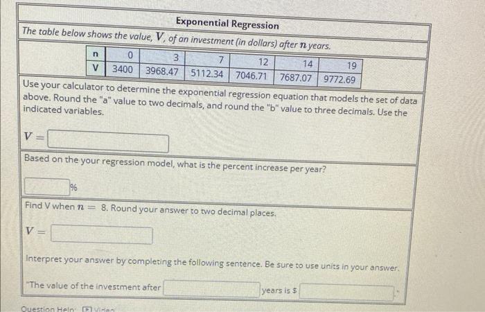 Solved \begin{tabular}{|l} Exponential Regression \\ \hline | Chegg.com