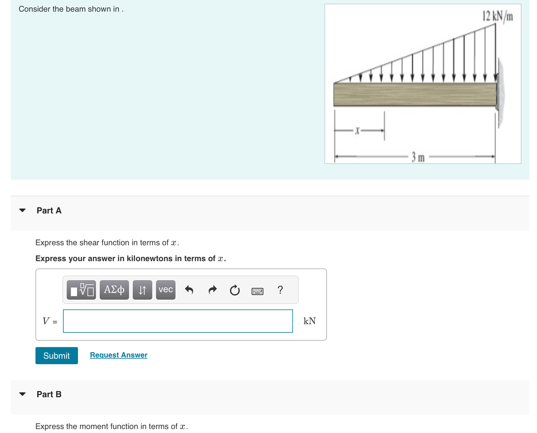 Solved Consider the beam shown in .Part AExpress the shear | Chegg.com