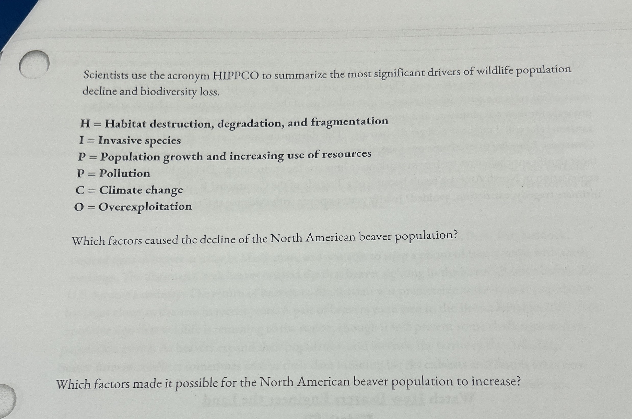 Solved Scientists use the acronym HIPPCO to summarize the | Chegg.com