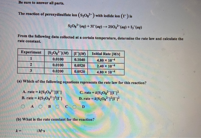 Solved Be sure to answer all parts. The reaction of | Chegg.com