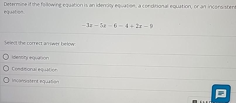 Solved Determine if the following equation is an identity | Chegg.com