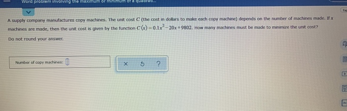 Solved Word problem involving the maximum of Minimum of | Chegg.com