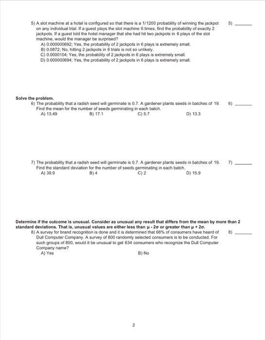 Solved MAT 157 B Statistics Discrete Probability Worksheet | Chegg.com