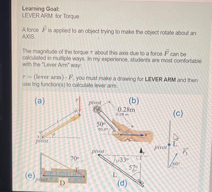 Solved Learning Goal: LEVER ARM for Torque A force F is | Chegg.com