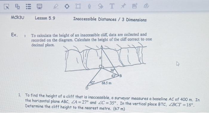Solved To calculate the height of an inaccessible cliff, | Chegg.com