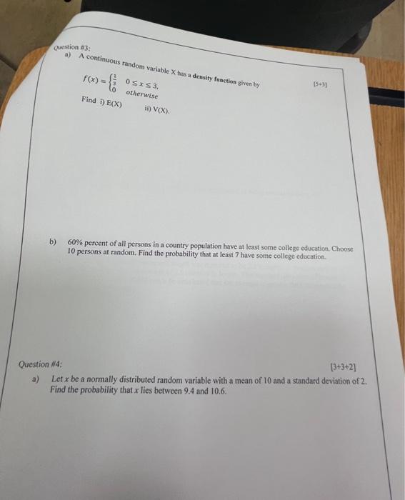 Solved Question 43 ; a) A continuous random variable X has a | Chegg.com
